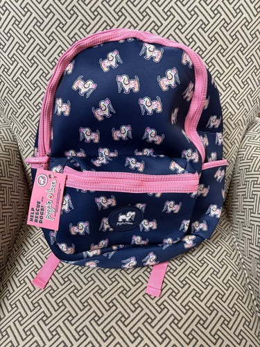 NWT Kids Puppie Love Backpack Pink Navy Blue Neoprene 16x13 Dog Rescue ...