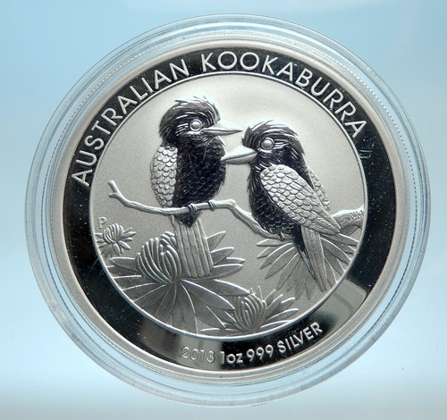 2013 AUSTRALIA Silver 1 Dollar w 2 Kookaburra Birds Australian 1oz Coin ...