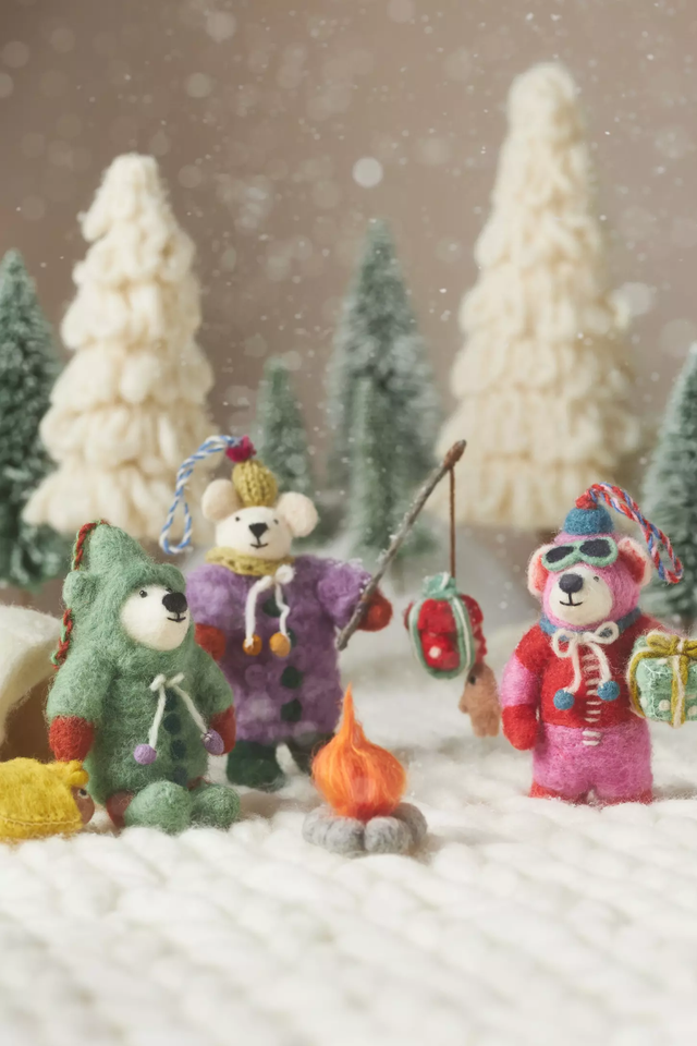 Anthropologie Handmade Felt Bear Ornament Purple Fishing Hat Cozy NEW ...