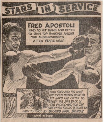 1940's "Stars In Service" Boxing Boxer Fred Apostoli Newspaper Clip ...
