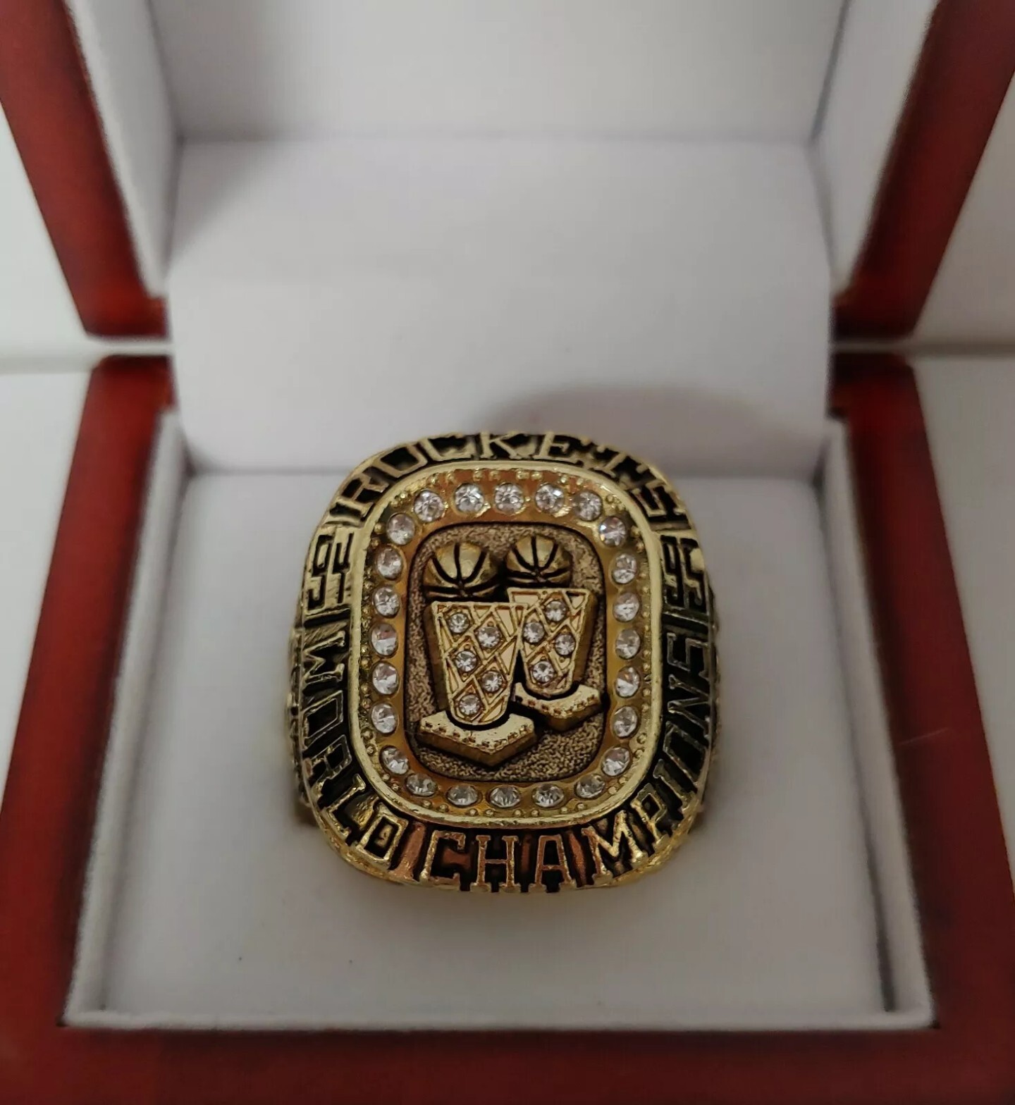 Hakeem Olajuwon - 1995 Houston Rockets Championship Ring With Wooden ...