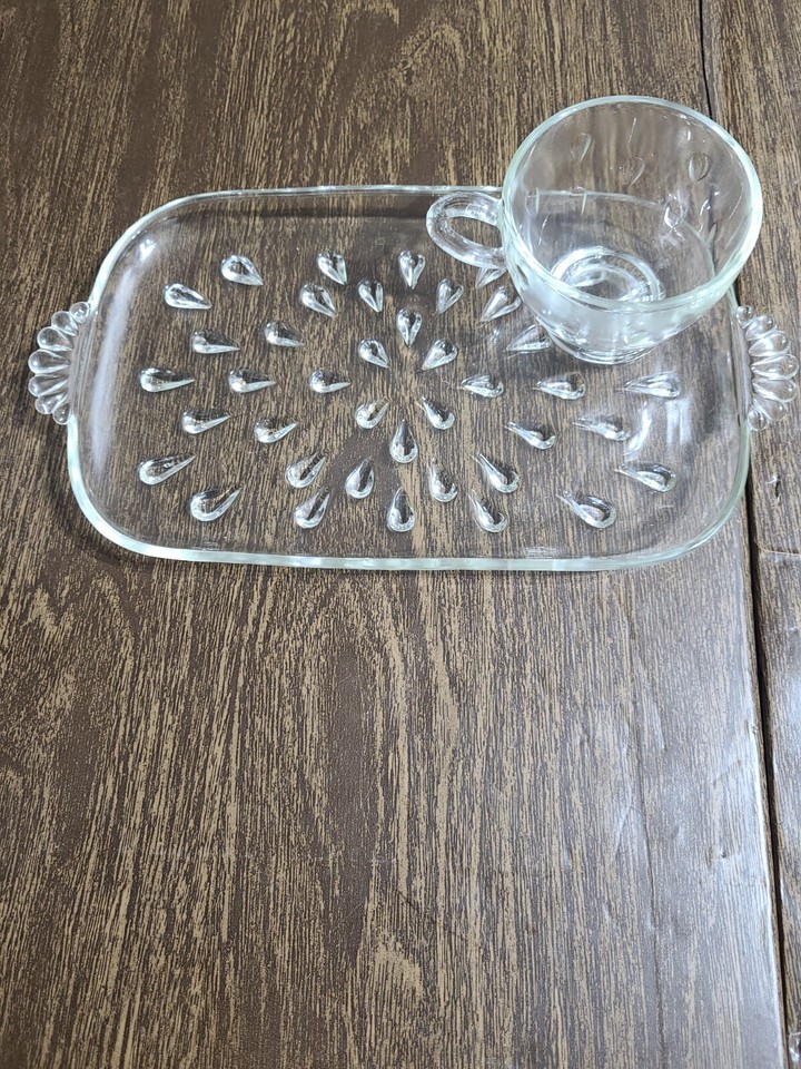 Vintage Clear Glass Serving Tray With Coffe/Tea Cup Tear Drop Design | eBay