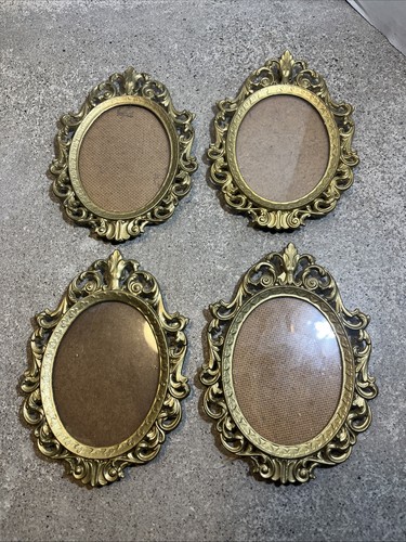 4 Vintage Small Oval Brass Picture Frames with Glass Italy Read 5.25”x3 ...