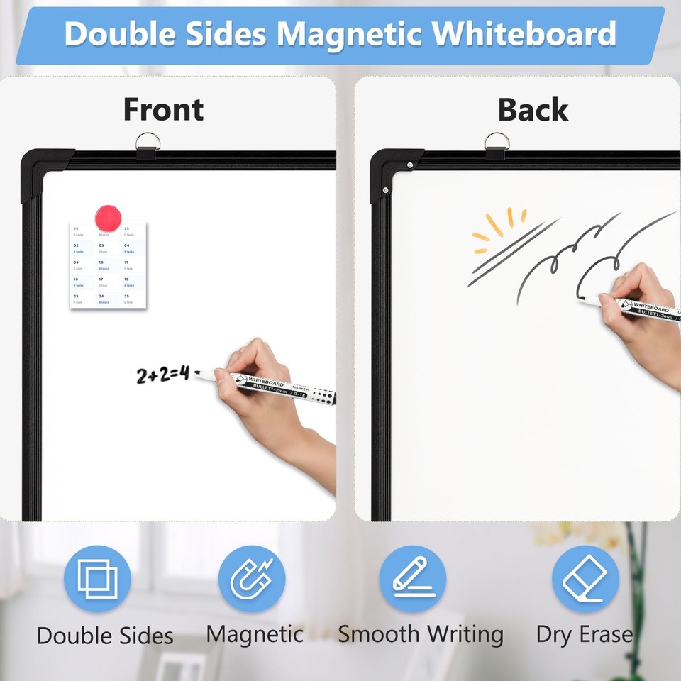 Double-Sided White Board, 12" x 16" Dry Erase Board Small Whiteboard ...