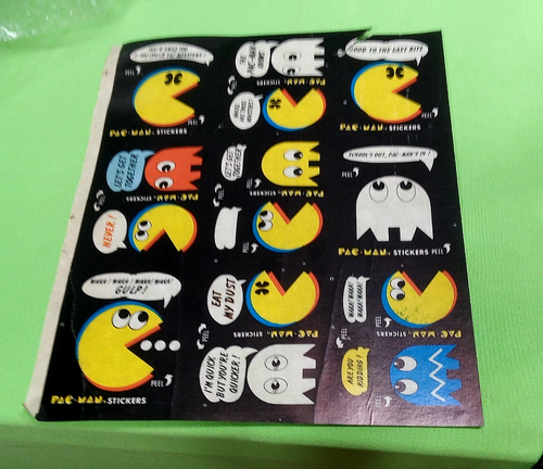 1980 PAC-MAN STICKER UNCUT SHEET ERROR NO BACK WHITE BAR | eBay