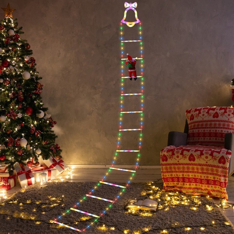 Santa Claus Climbing Ladder Christmas String Lights USB LED 8 Modes ...