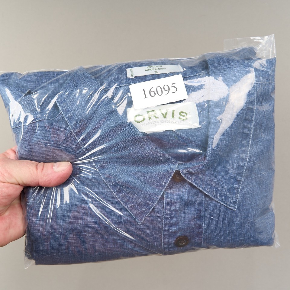 Orvis Safari Shirt Mens XL Blue Linen Button Front Utility Pockets ...