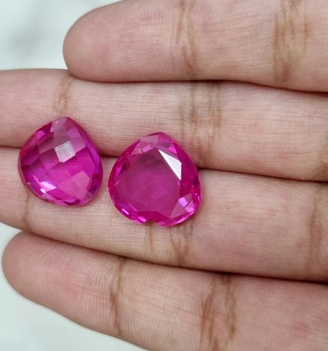 2 pcs synthetic Pink Ruby Loose Heart Shape 15mm Polish Cut | eBay