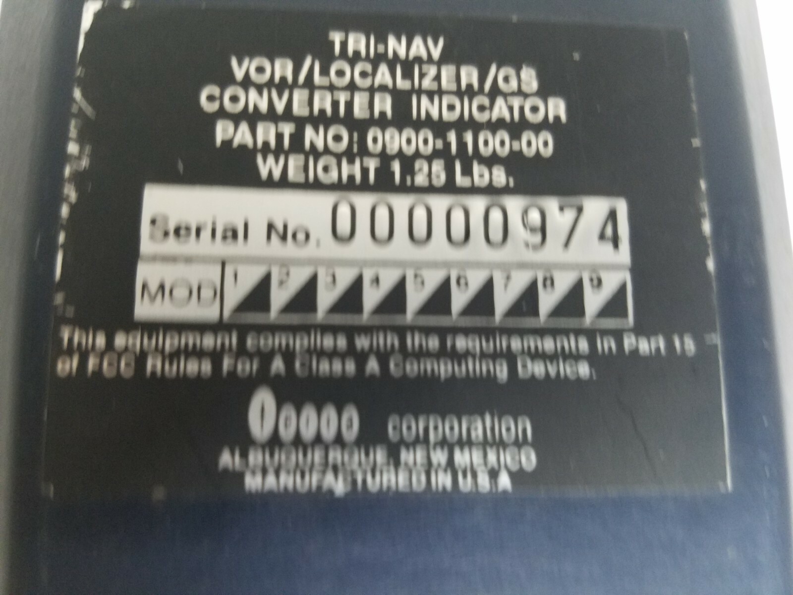 Terre TRI-NAV VOR/Localizer/GS Course Deviation Indicator. Aircraft ...