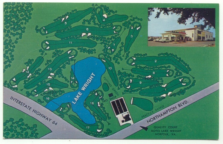 Norfolk VA Quality Court Motel Lake Wright Golf Course Map Postcard ...