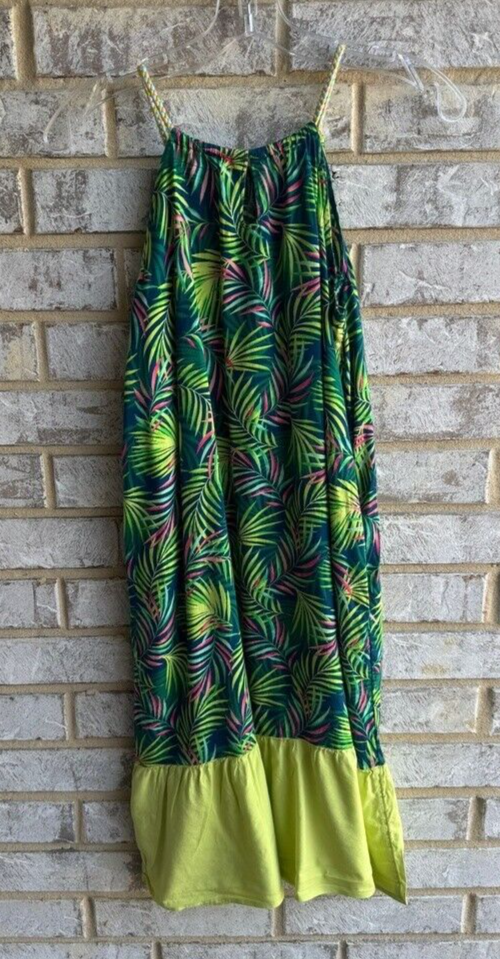 Land’s End Green Tropical Print Sleeveless Dress Girls Size XL (14-16 ...
