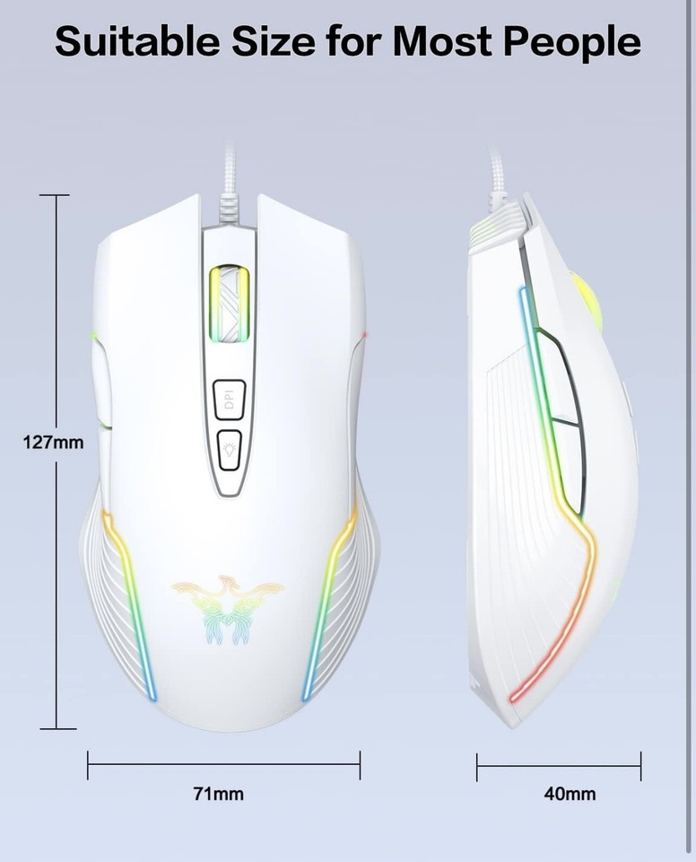 PHNIXGAM Wired Gaming Mouse Ergonomic RGB Computer Mouse with RGB ...