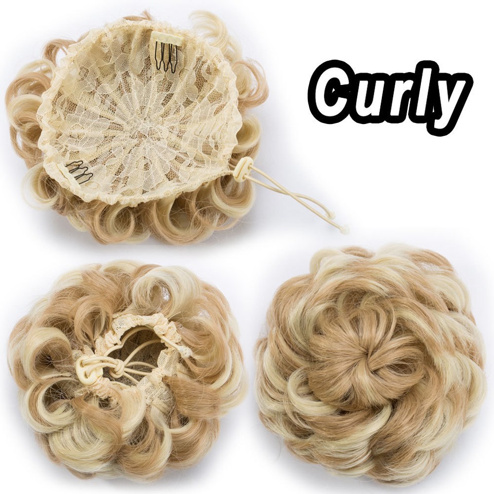 Real Natural as human Curly Bun Hairpiece Drawstring Clip In Hair ...