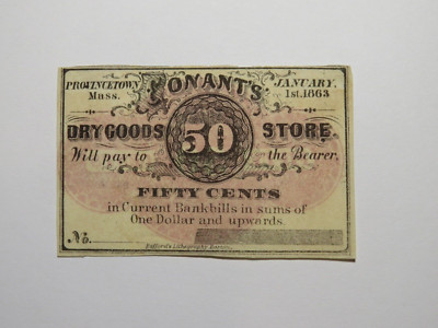 $.50 1863 Provincetown Massachusetts Obsolete Currency Bank Note Bill ...