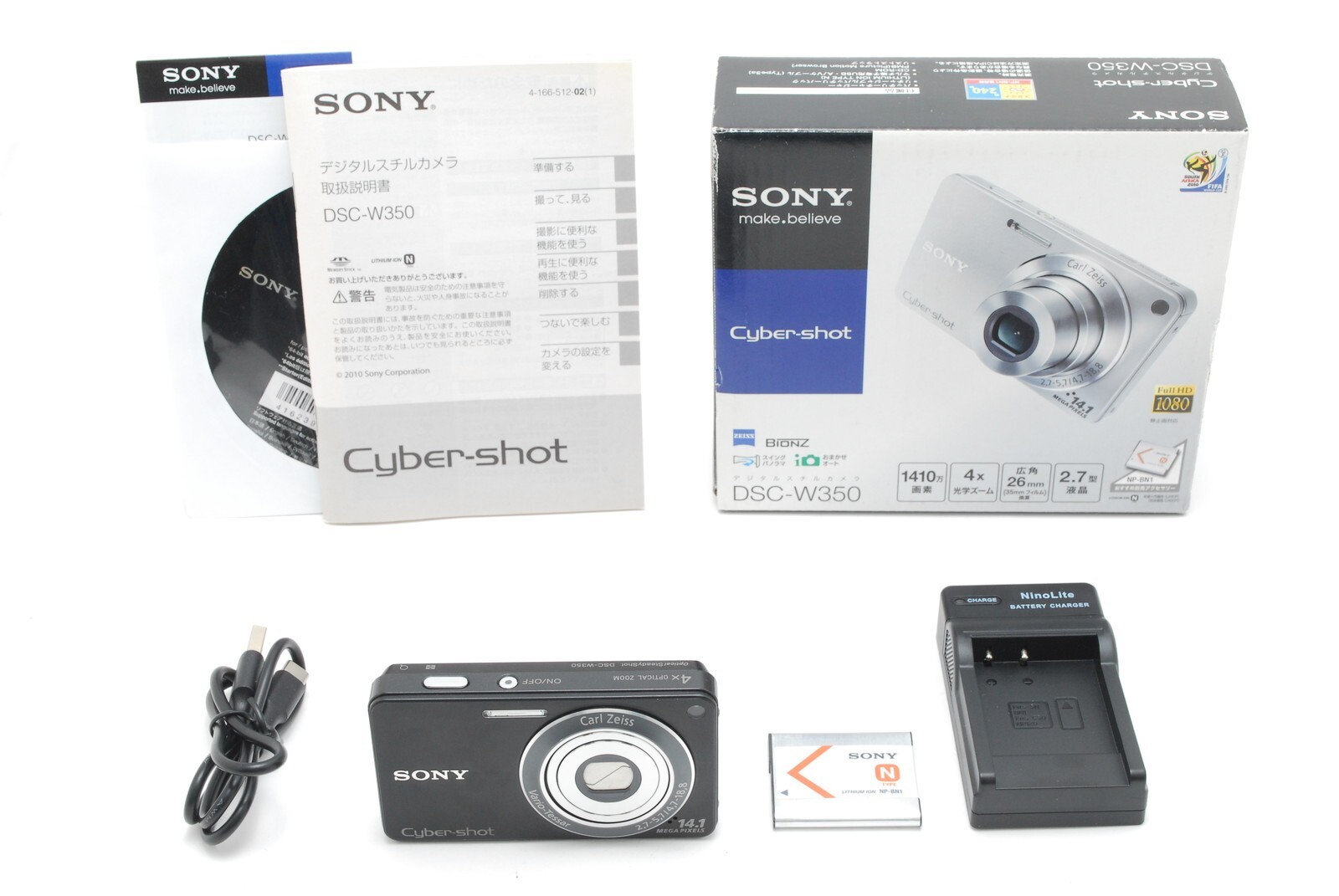 [Near MINT w/Box]Sony Cyber-shot DSC-W350 14.1MP Black Digital Camera ...