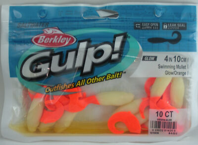 Berkley 1519936 GSSM4-GLOR Gulp 4" Swimming Mullet Glow Orange Tail ...