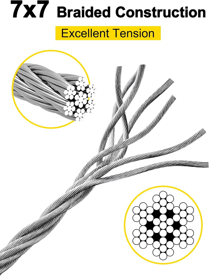 500Ft 1/8 T316 Stainless Steel Cable, 7X7 Strands 1/8 Cable Railing Kit ...