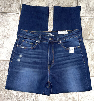 NWT Womens Time And Tru High Rise Distressed Cut Off Denim Crop Pants ...