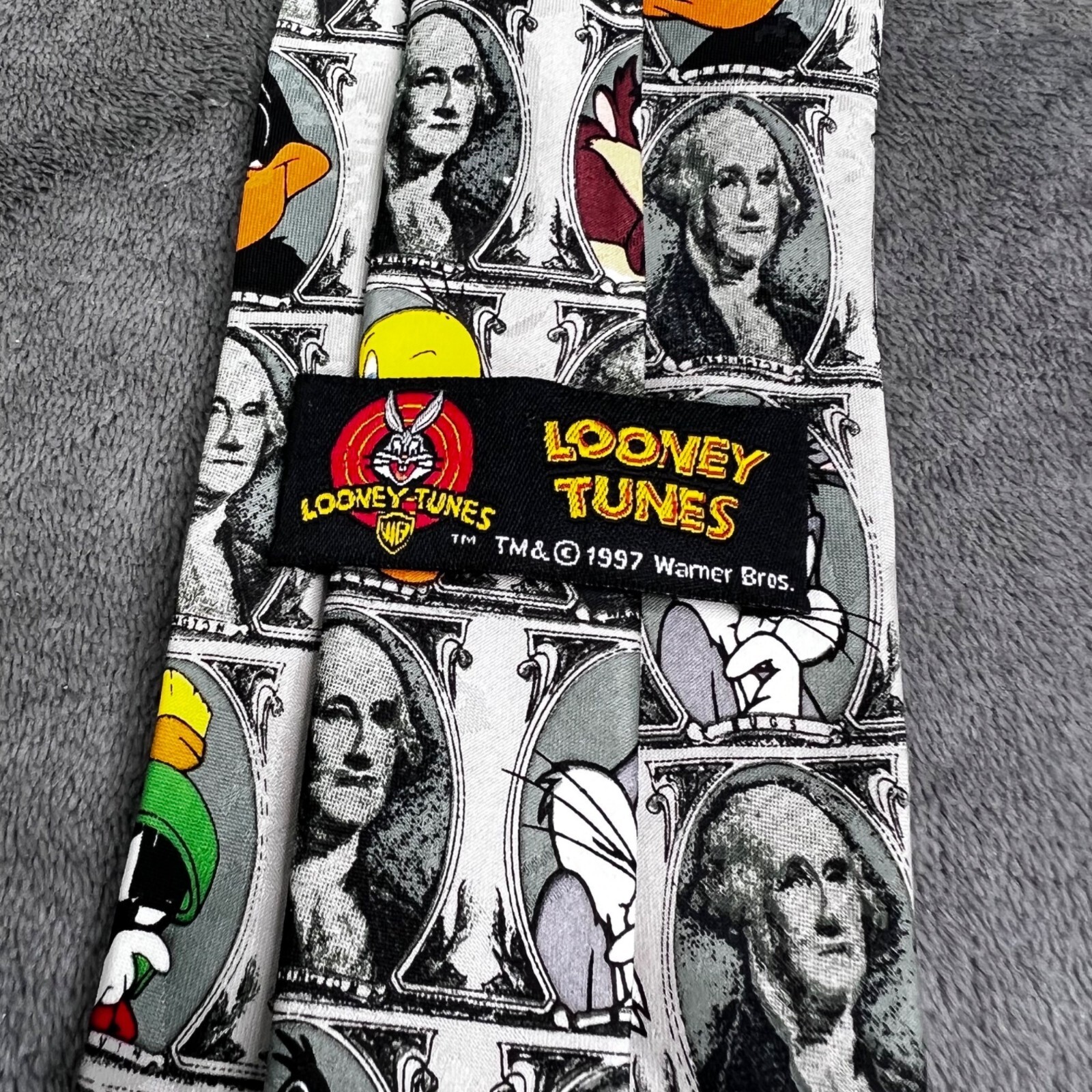 Vintage Looney Tunes George Washington Tie 1997 Taz Sylvester Tweety ...
