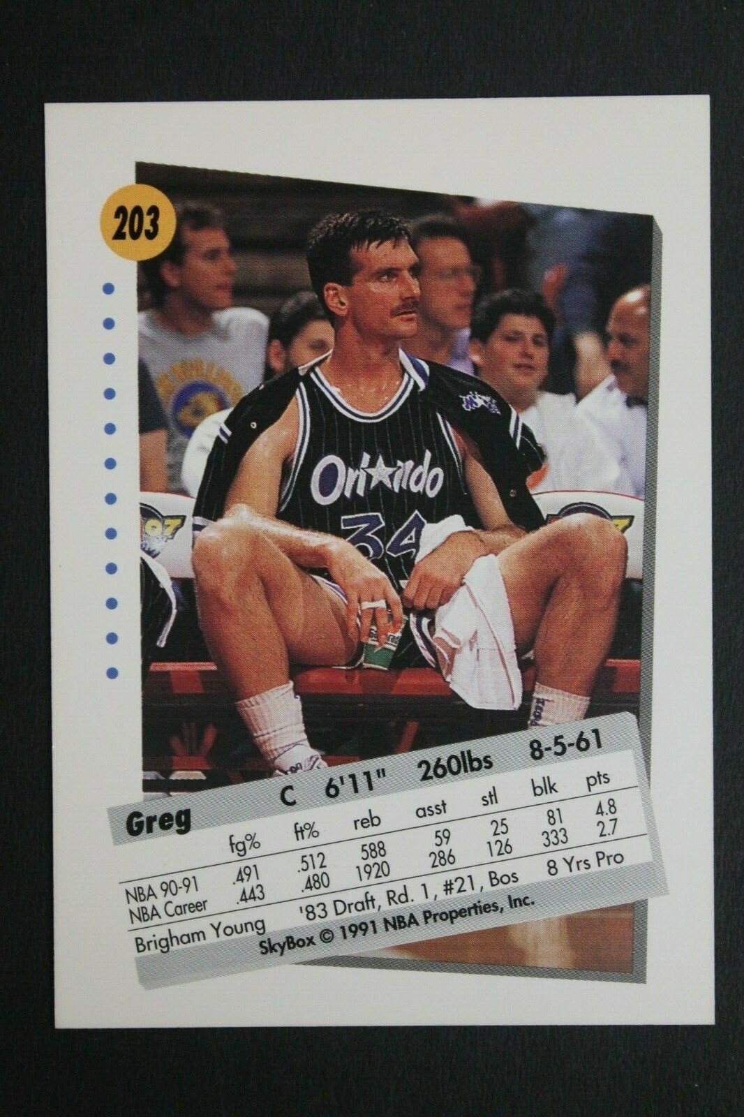Greg Kite Orlando Magic BYU Signed 1991 Skybox #203 Autographed NBA ...