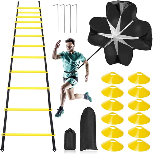 Pro Speed & Agility Training Set—Includes 12 Rung 20ft Adjustable ...
