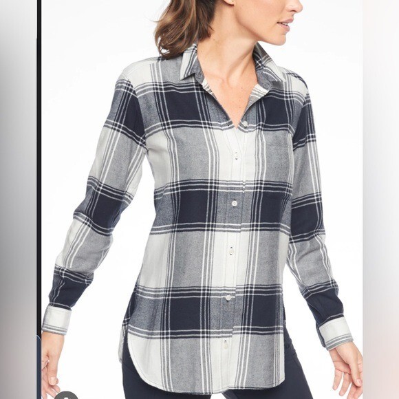 Athleta L Grey Pink Button Down Casual School Tunic Spring Light Plaid ...