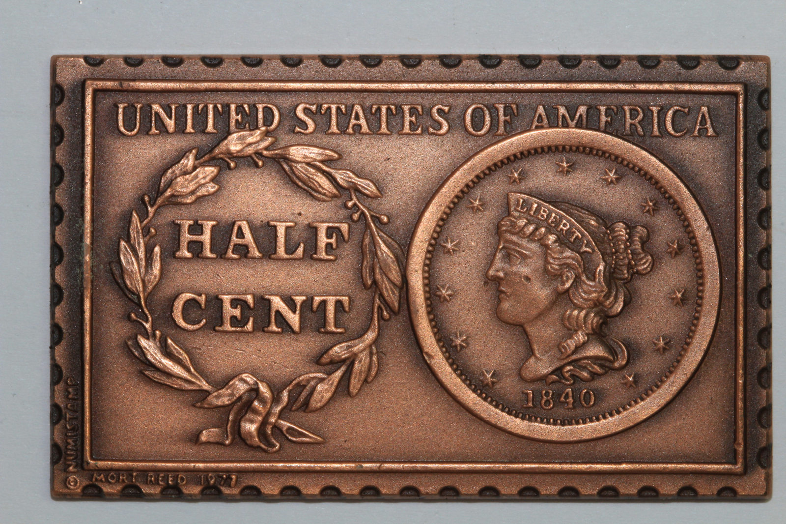 1970's Numistamp 1840 Half Cent Coin Plaque Mort Reed (NUM9089) | eBay