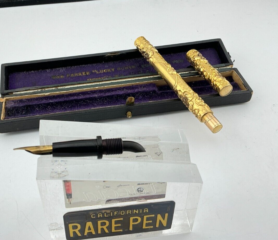 GRAIL PARKER 35 HEAVY FLORAL HAMMERED Repoussé Overlay Fountain Pen ...