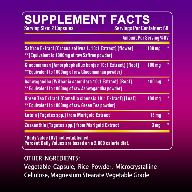 Saffron, Ginseng, and Green Tea Capsules for Stress Relief - 120 ...