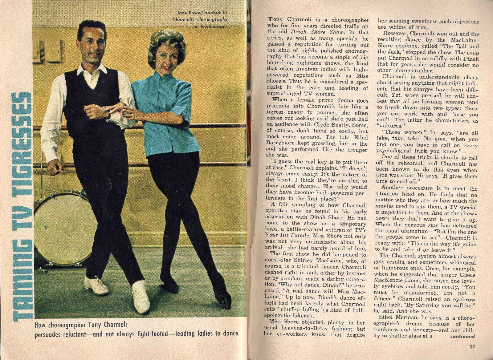 1962 TV ARTICLE TONY CHARMOLI DANCE CHOREOGRAPHER with ACTRESS JANE ...