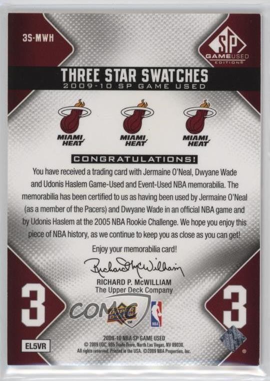 2009 SP Game Used 3 Star Swatches Jermaine O'Neal Dwyane Wade Udonis ...