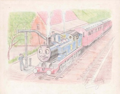 Thomas the Tank Engine original drawing signed by Rev Wilbert Awdry ...