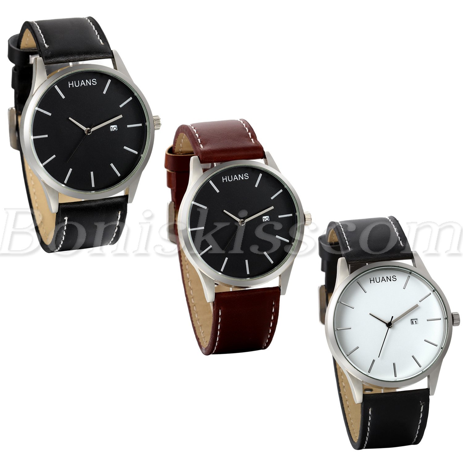 Men's Simple Casual Big Scale Dial Leather Strap Date Quartz Wrist ...