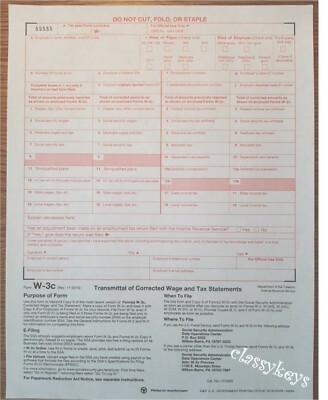 Undated IRS Tax Form W-3c Transmittal of Corrected Wage and Tax Stmts ...