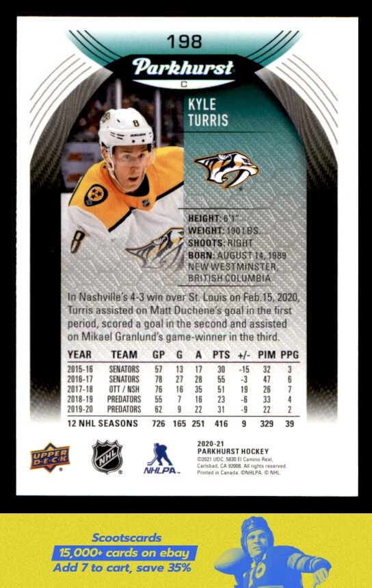 2020-21 Parkhurst Kyle Turris Silver card#198 Nashville Predators | eBay