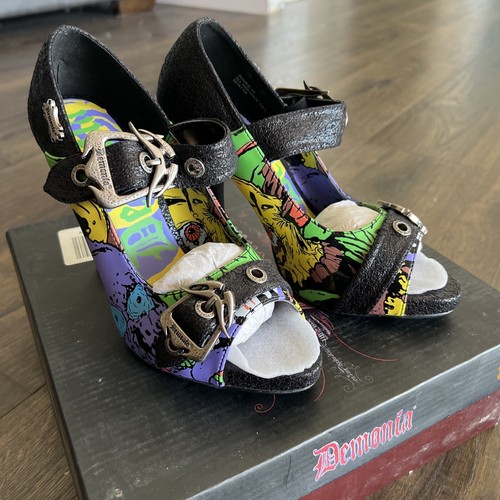 Pleaser Demonia Zombie-09 Punk Peep Toe Creepy Eyeballs Print Heels ...