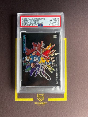 2020 Panini Obsidian Color Blast Black RC Auto SP Justin Herbert PSA8 ...