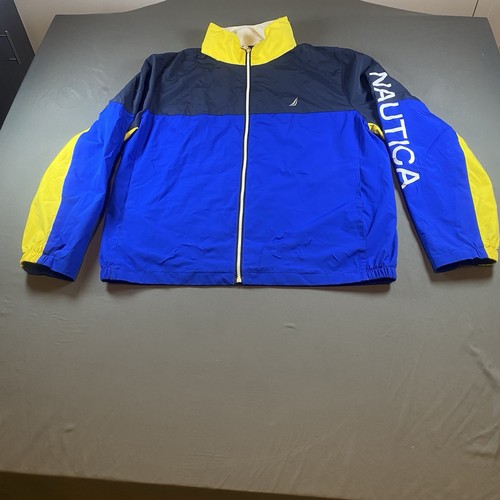 Nautica Mens Rainbreaker Jacket Blue And Yellow Waterproof Windbreaker ...