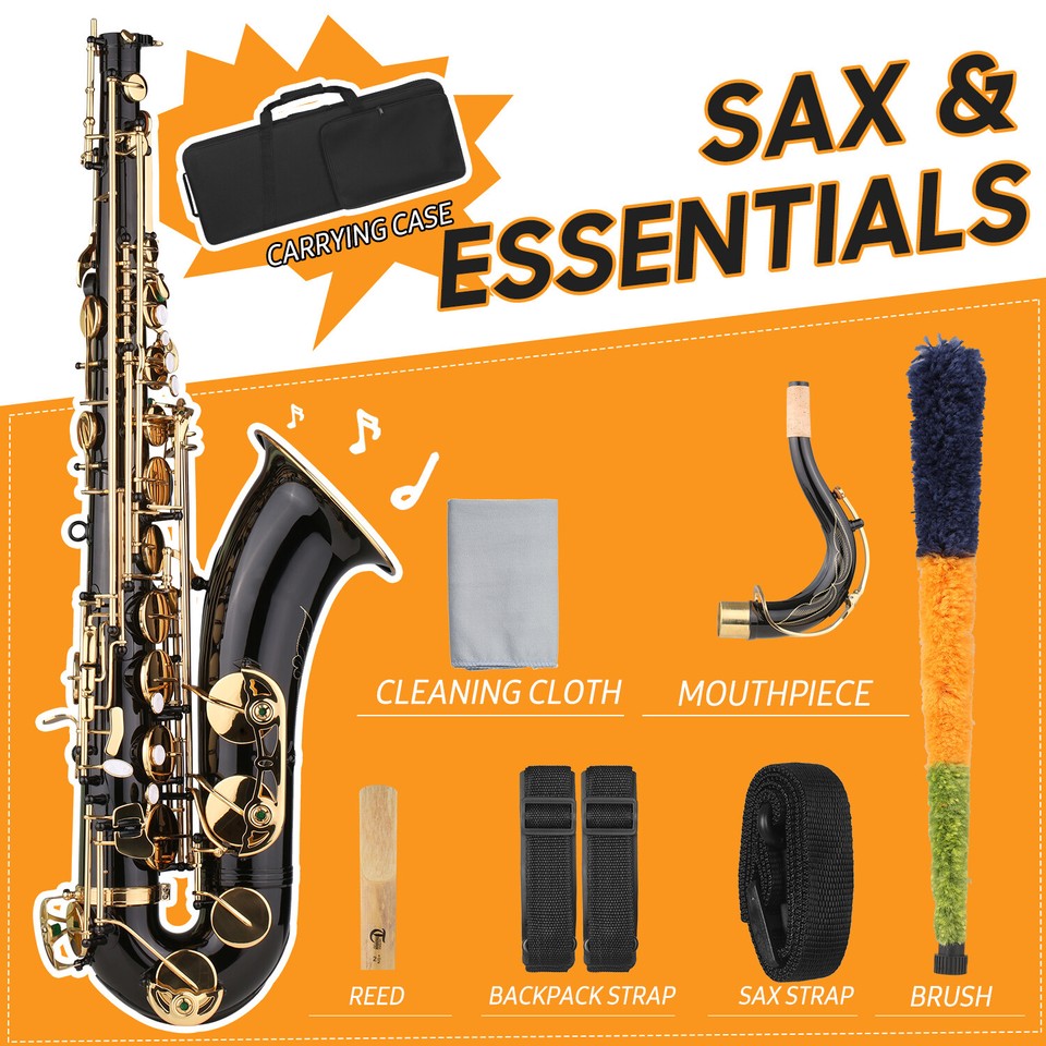 Professional Tenor Saxophone Bb Sax Brass Black Lacquer Woodwind ...