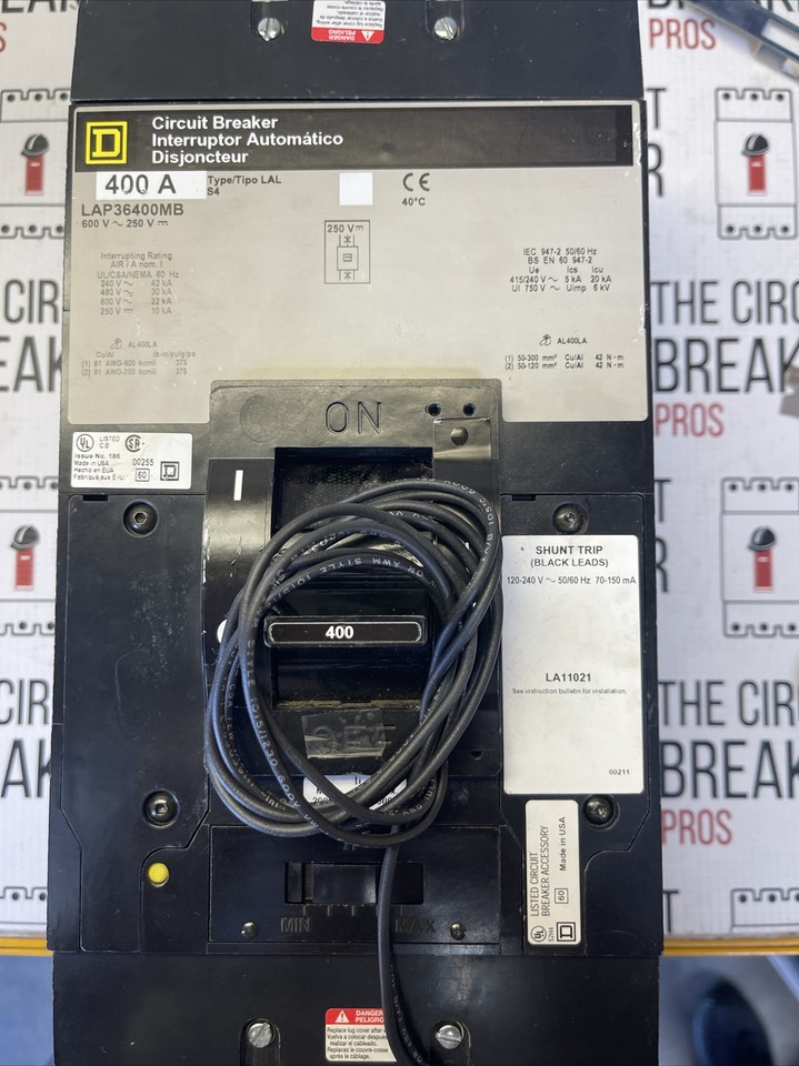Square D LAP36400MB 400 Amp 600V Circuit Breaker-Warranty Shunt Trip ...