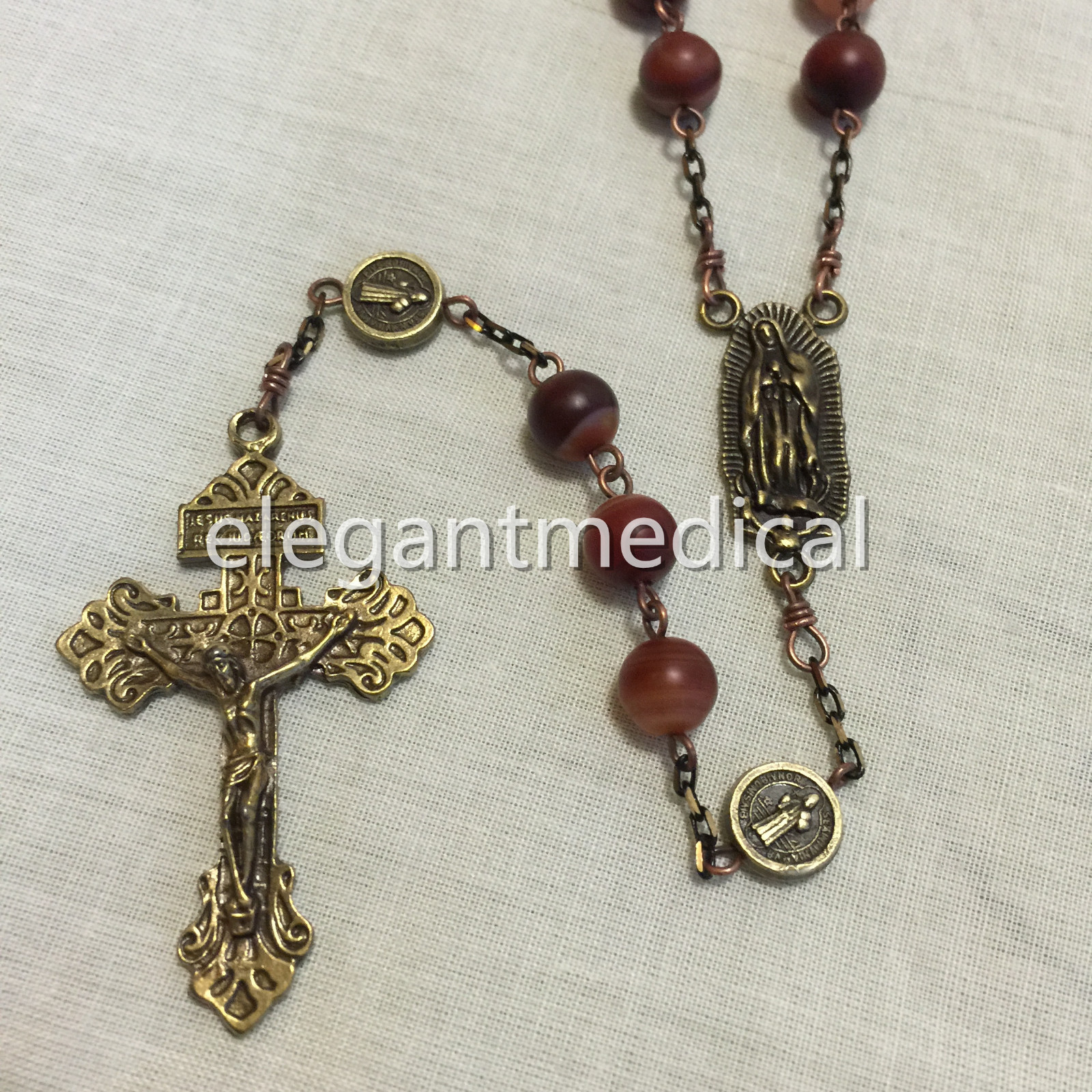 Red Carnelian beads Vintage Catholic St. Benedict Rosary Pardon Cross ...
