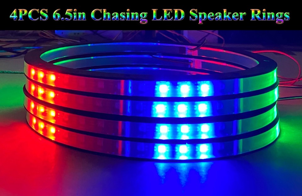 4-Pack 6.5in RGB White Chasing LED Speaker Rings Universal for Car ...