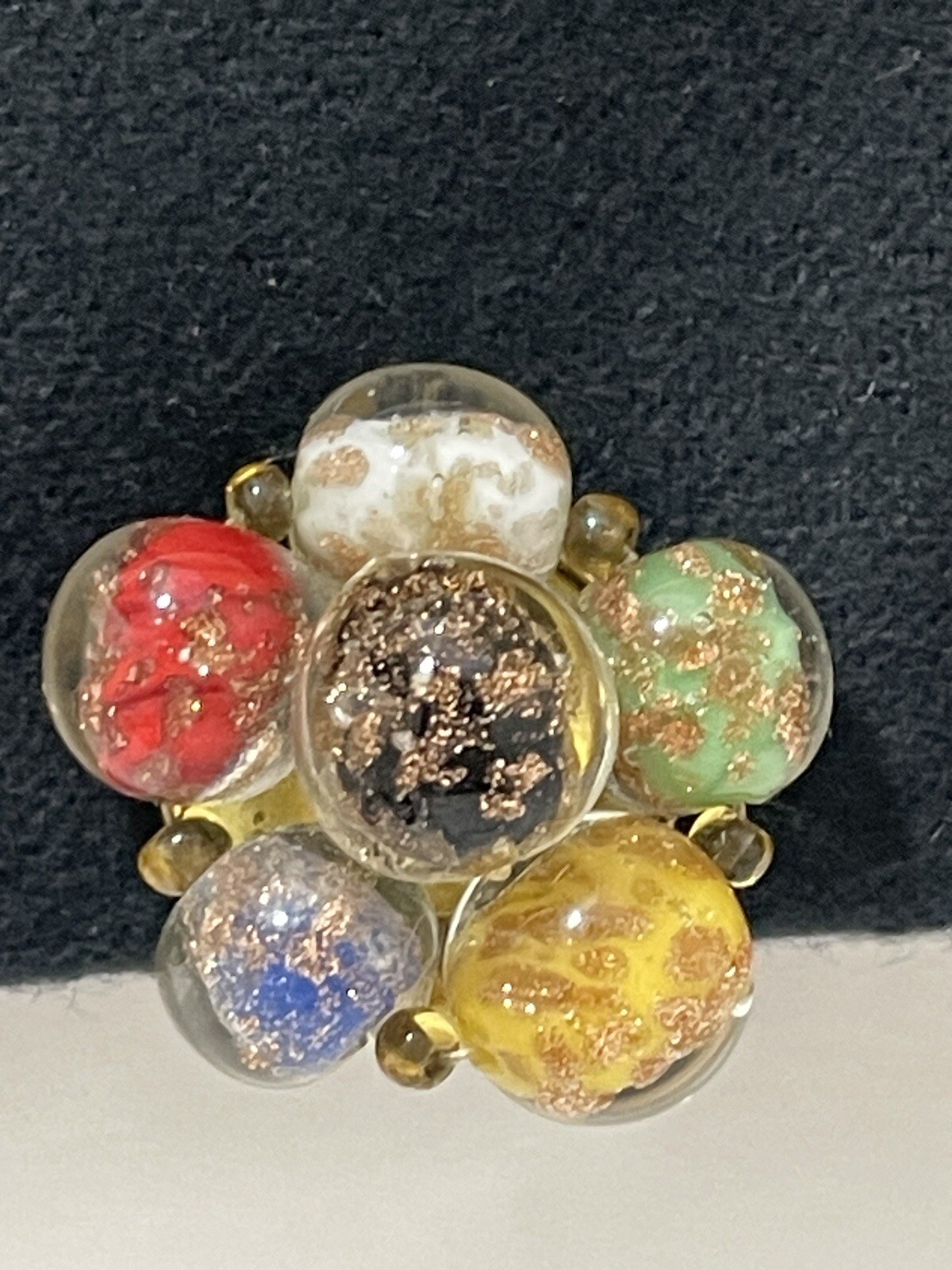 VTG Hand Blown Art Glass 6 Ball Confetti Balls Brass… - Gem