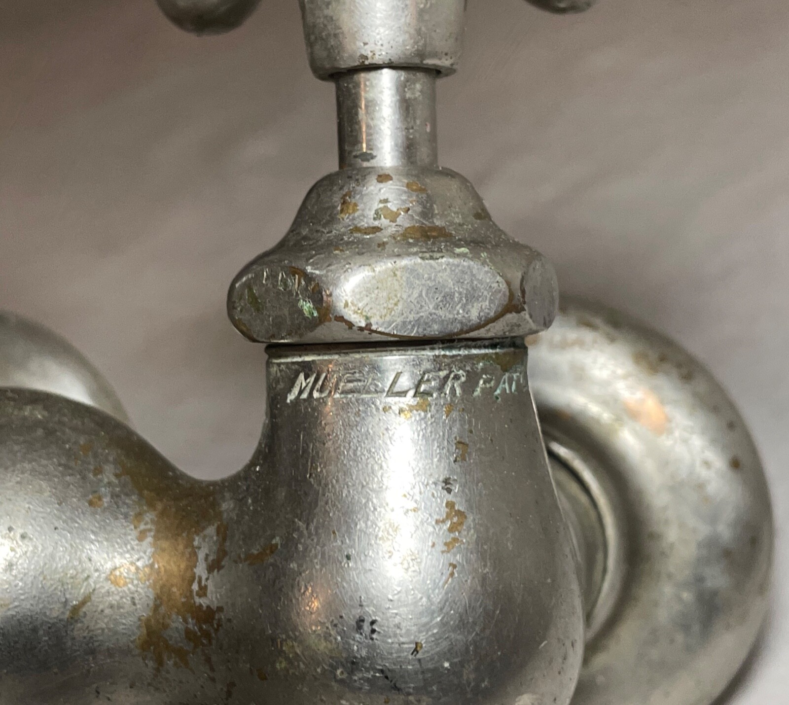 antique nickel plated brass Mueller porcelain industrial wall faucet ...
