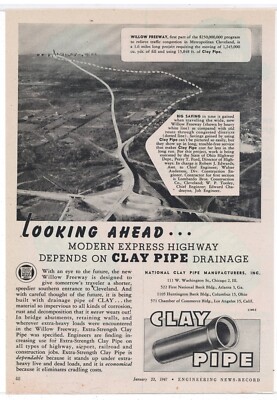 1947 Clay Pipe Ad: Cleveland's Willow Freeway Proposed Route Map | eBay
