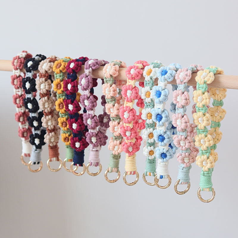 Boho Macrame Flower Keychain Wristlet Keychains Wrist Lanyard for Car ...