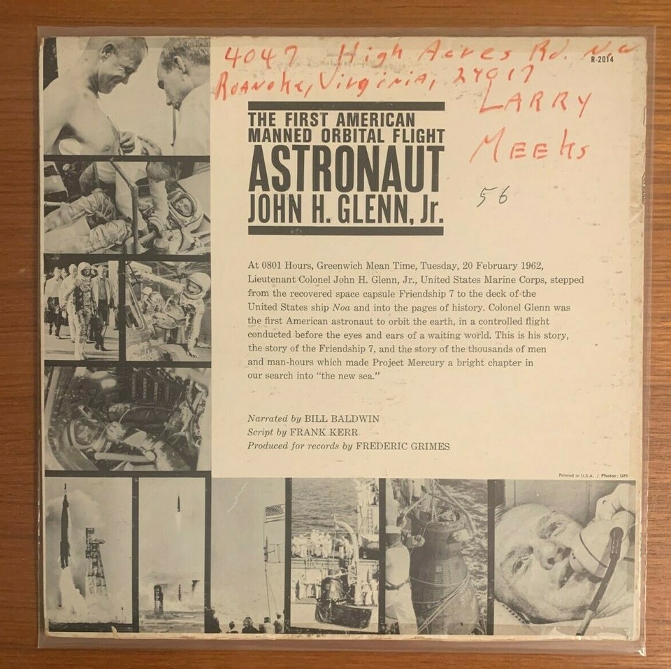 FIRST AMERICAN MANNED ORBITAL FLIGHT ASTRONAUT JOHN H. GLENN JR VINYL ...