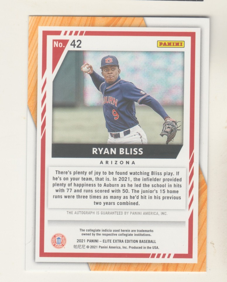 2021 Panini Elite Extra Edition AUTOGRAPH #42 RYAN BLISS RC Rookie AUTO ...