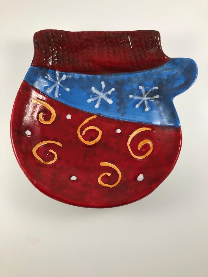 Two (2) Studio 33 Christmas Mitten Ceramic Hand Painted Candy Nut ...