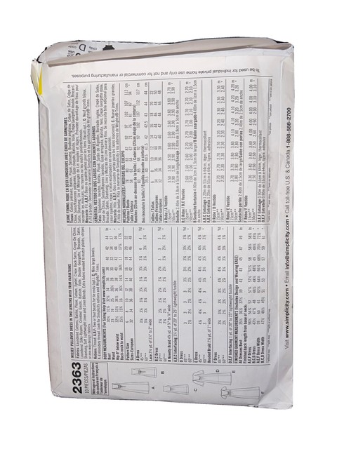 Pullover Dress in 2 Lengths Misses Size 14-22 Simplicity 2363 Sewing ...